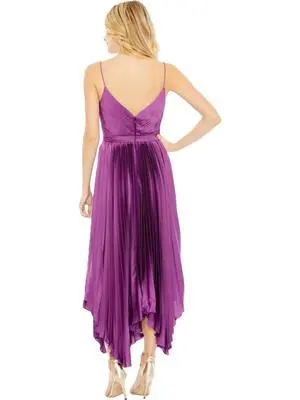 Mac Duggal Ieena Collection Pleated Satin Midi Dress - Amethyst