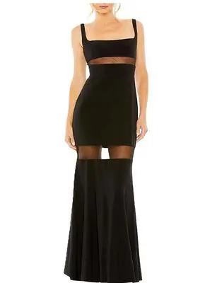 Mac Duggal Sheer Panel Column Gown - Black