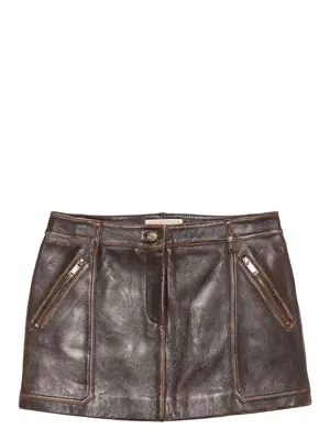 Michael Kors Leather Mini Skirt - Brown