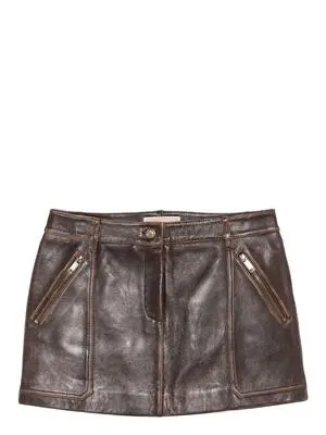Michael Kors Leather Mini Skirt - Brown