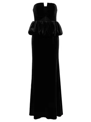 SELF-PORTRAIT Velvet Peplum Maxi Dress - Black