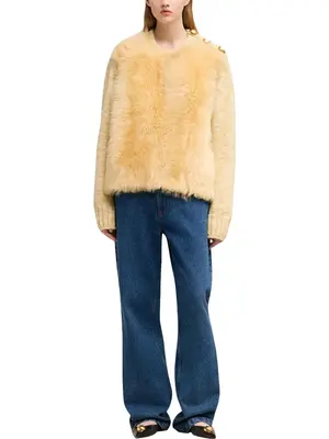 Ami Shearling Crew Neck Sweater - Neutrals