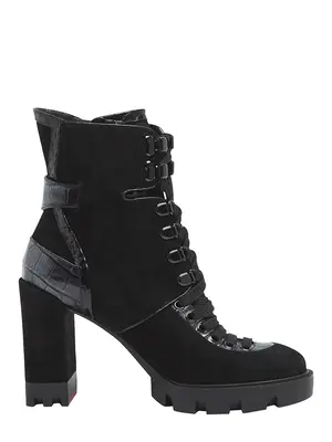 CHRISTIAN LOUBOUTIN Macademia Leather Combat Boots - Black