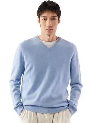 Gobi Cashmere Essential V-Neck Cashmere Sweater Light Blue