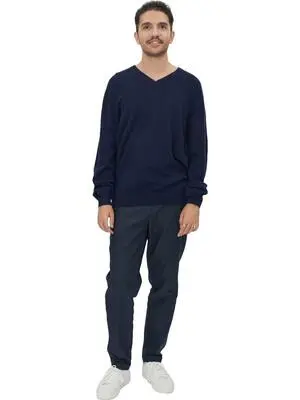 Gobi Cashmere Essential V-Neck Cashmere Sweater Navy