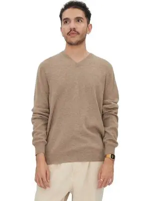 Gobi Cashmere Essential V-Neck Cashmere Sweater Taupe