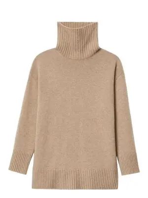 Lafayette 148 New York Cashmere Stand Collar Cocoon Sweater - Hickory Melange
