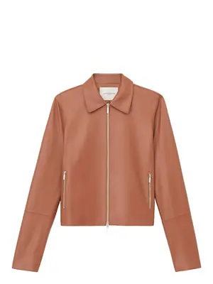 Lafayette 148 New York Nappa Lambskin Leather Zip Cropped Jacket - Copper