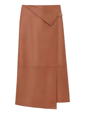 Lafayette 148 New York Nappa Lambskin Leather Midi Skirt - Copper