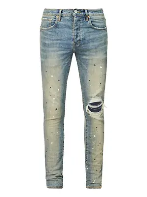 PURPLE BRAND Paint-effect Slim-leg Denim Jeans - Mid Blue