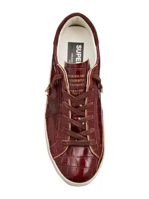 GOLDEN GOOSE Super-Star Croco Embossed Low-Top Sneakers Bordeaux