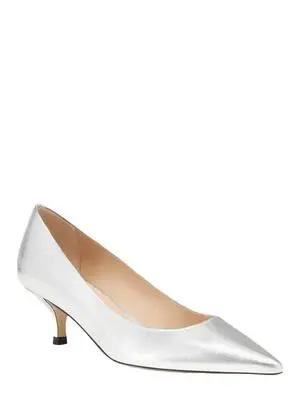STUART WEITZMAN Metallic Leather Kitten-heel Pumps - Silver