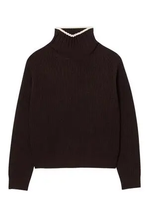 Sandro Long-sleeved Knit Turtleneck Sweater - Black Brown