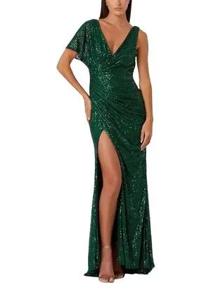 Mac Duggal Mac Duggal Sequined Trumpet Gown Emerald