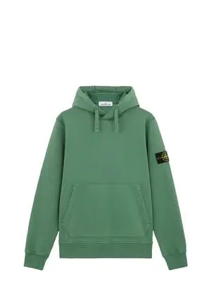 Stone Island Fleece Garment-dyed Hoodie - Sage Green