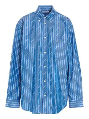 BALENCIAGA Oversized Stripe Logo Long Sleeve Shirt
