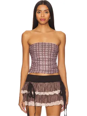 ZEMETA Checkered Tube Top - Pink & Brown