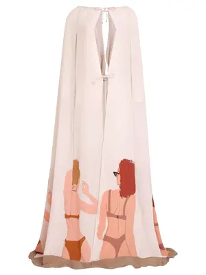 AMIR SLAMA Printed Silk Cape - Neutrals