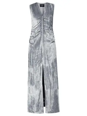 A.M.G. Zip-up Velvet Maxi Dress - Grey