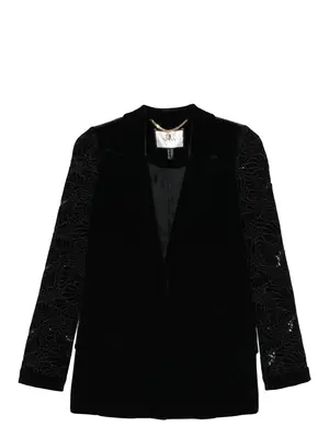 NISSA Floral Embroidered Velvet Blazer - Black