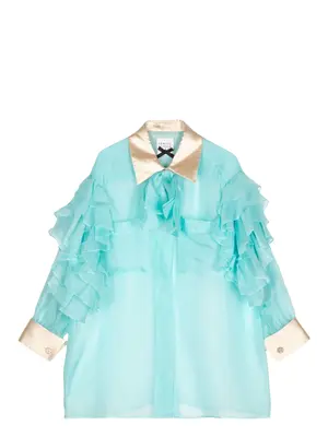 EDWARD ACHOUR PARIS Ruffled Silk Shirt - Blue