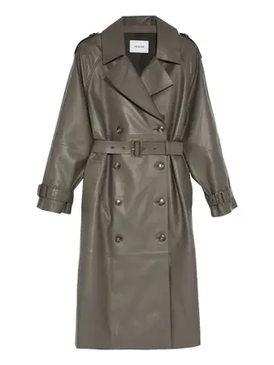 YVES SALOMON Belted Lambskin Leather Trench Coat