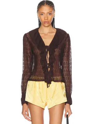 BODE Lace Flounce Blouse - Brown Black