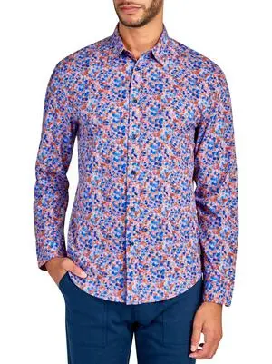 BROOKLYN BRIGADE Slim Fit Micro Floral Recycled 4-way Stretch Performance Long Sleeve Shirt - Multi
