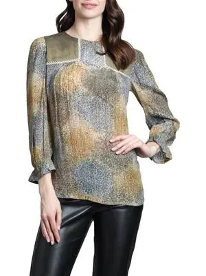 APNY APNY Mixed Media Peasant Top Beige Multi