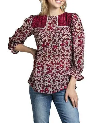 APNY APNY Mixed Media Peasant Top Red Multi