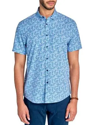 BROOKLYN BRIGADE Micro Floral Recycled 4-way Stretch Performance Short Sleeve Shirt - Blue