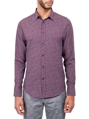 BROOKLYN BRIGADE Slim-fit Medallion Performance Long Sleeve Shirt - Plum