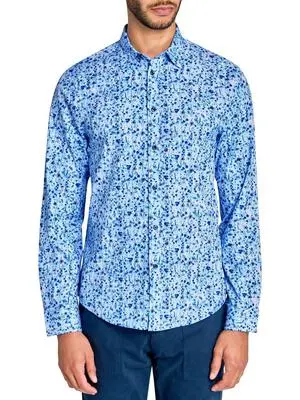 BROOKLYN BRIGADE Slim Fit Mini Floral Recycled 4-way Stretch Performance Long Sleeve Shirt - Light Blue