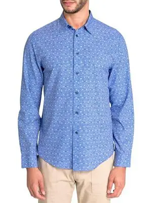BROOKLYN BRIGADE Slim Fit Denim Dot Recycled 4-way Stretch Performance Long Sleeve Shirt - Blue