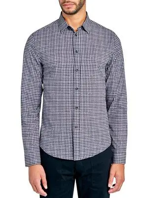 BROOKLYN BRIGADE Slim Fit Micro Check Recycled 4-way Stretch Performance Long Sleeve Shirt - Grey