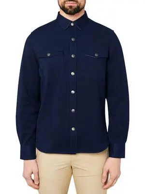 BROOKLYN BRIGADE Solid Waffle Knit Shirt Jacket - Navy