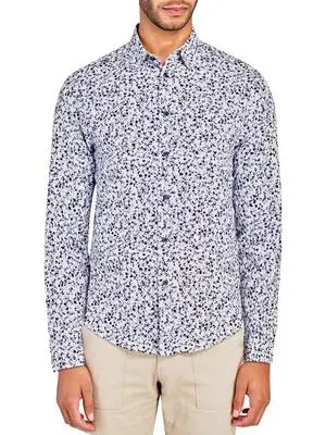 BROOKLYN BRIGADE Mini Floral Recycled 4-way Stretch Performance Long Sleeve Shirt - White