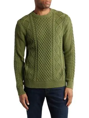 SCHOTT Schott NYC Stonewash Cable Stitch Sweater Olive