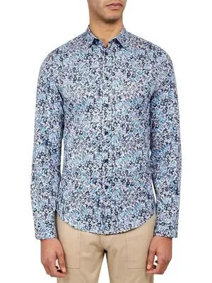 BROOKLYN BRIGADE Slim Fit Floral Long Sleeve Shirt - Lt Blue Grey