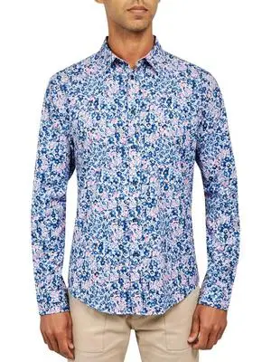 BROOKLYN BRIGADE Slim Fit Floral Long Sleeve Shirt - Navy/pink