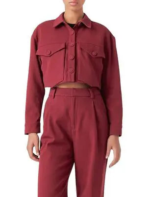 English Factory Boxy Crop Utility Shirt Jacket - Burgundy