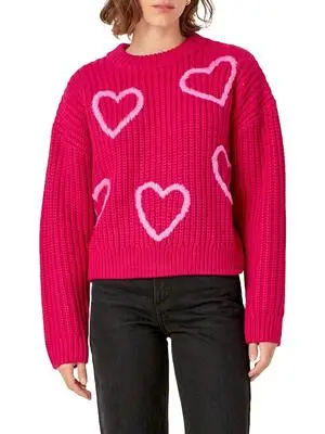English Factory Heart Stitch Sweater - Fuchsia/pink
