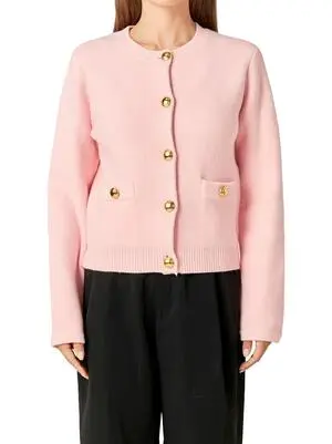 English Factory Golden Button Cardigan - Light Pink