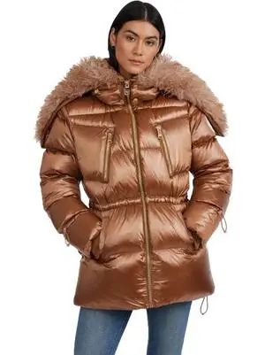 Pajar Electra Mid Puffer With Detachable Shearling Lined Split Hood - Copper