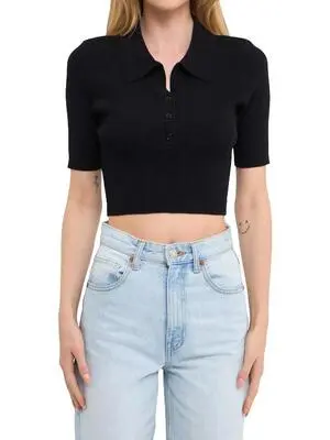 GREY LAB Rib Crop Polo Shirt - Black