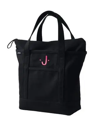 LANDS' END Zip Top Canvas Tote Bag - Black/black
