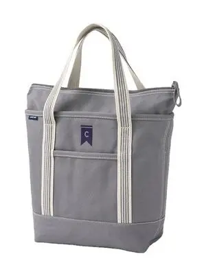 LANDS' END Zip Top Canvas Tote Bag Silver Graphite