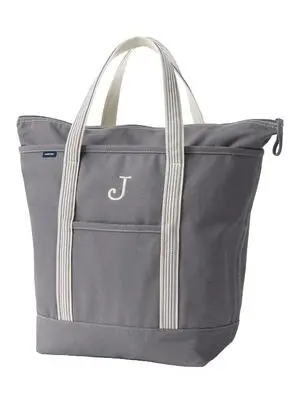 LANDS' END Zip Top Canvas Tote Bag Silver Graphite