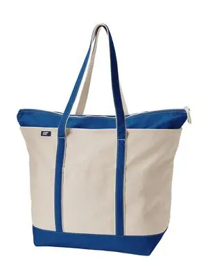 LANDS' END Canvas Tote Bag With Zip Top And Long Handles - Natural/beacon Blue