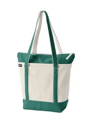 LANDS' END Canvas Tote Bag With Zip Top And Long Handles - Natural/bright Spruce